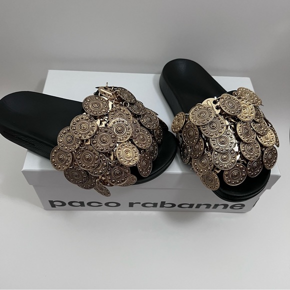 Paco Rabanne | Shoes | Paco Rabanne Tresor Pool Sandals With Aged Metal ...